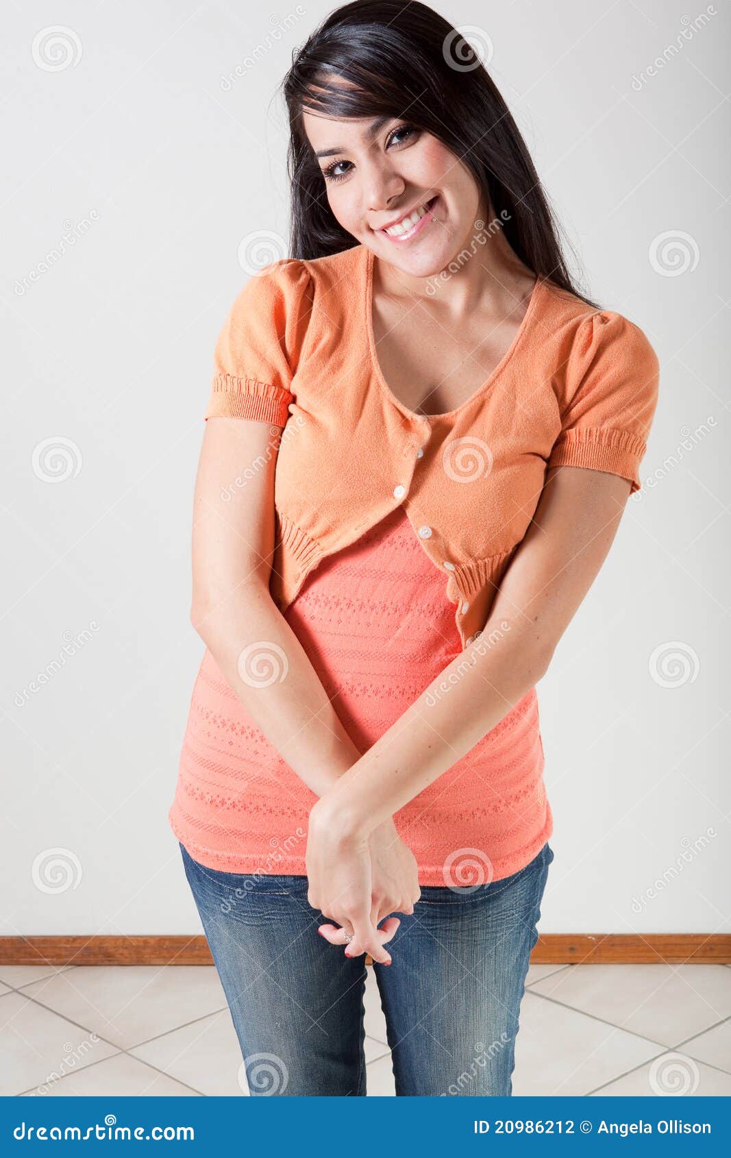Bashful smile stock photo. Image of woman, young, mexican - 20986212