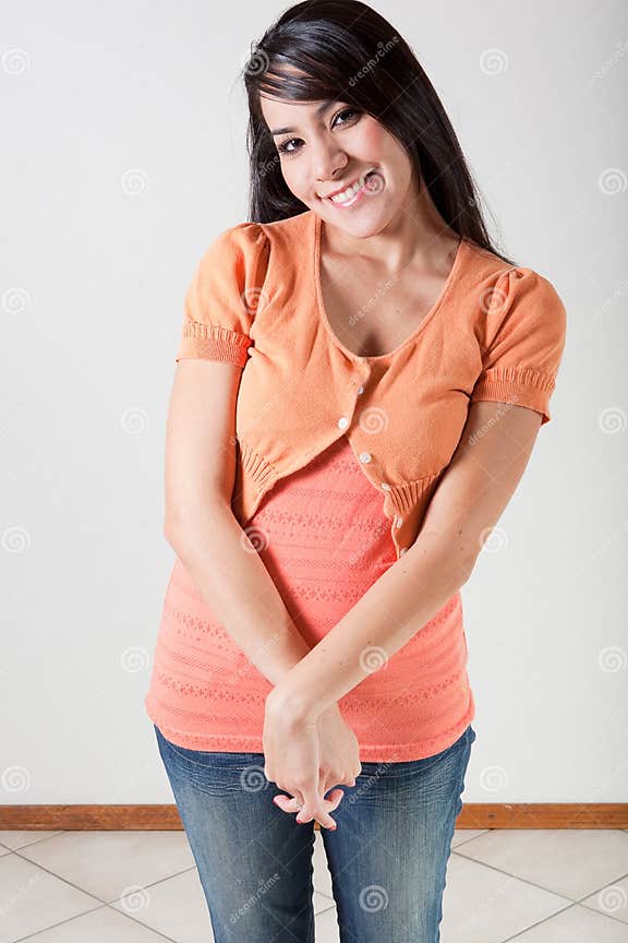 Bashful smile stock photo. Image of woman, young, mexican - 20986212