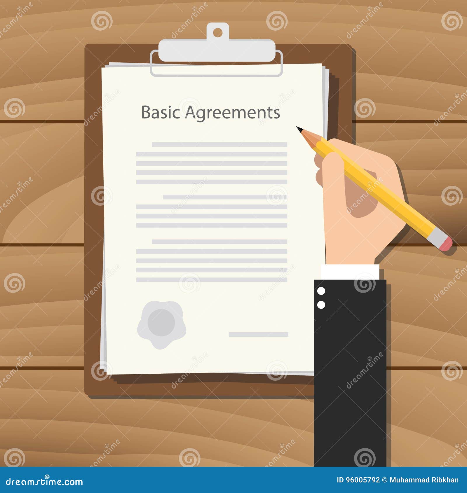 Basic Agreements Illustration Business Man Signing a Paper Work ...