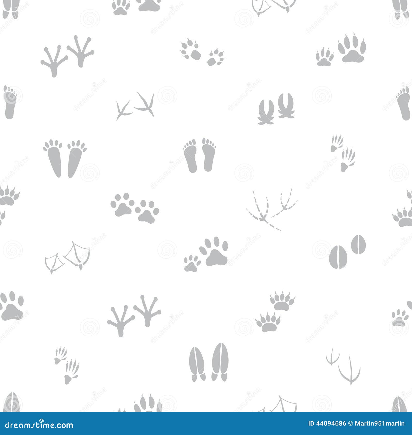 Basic Animal Footprints Gray and White Seamless Pattern Stock Vector ...