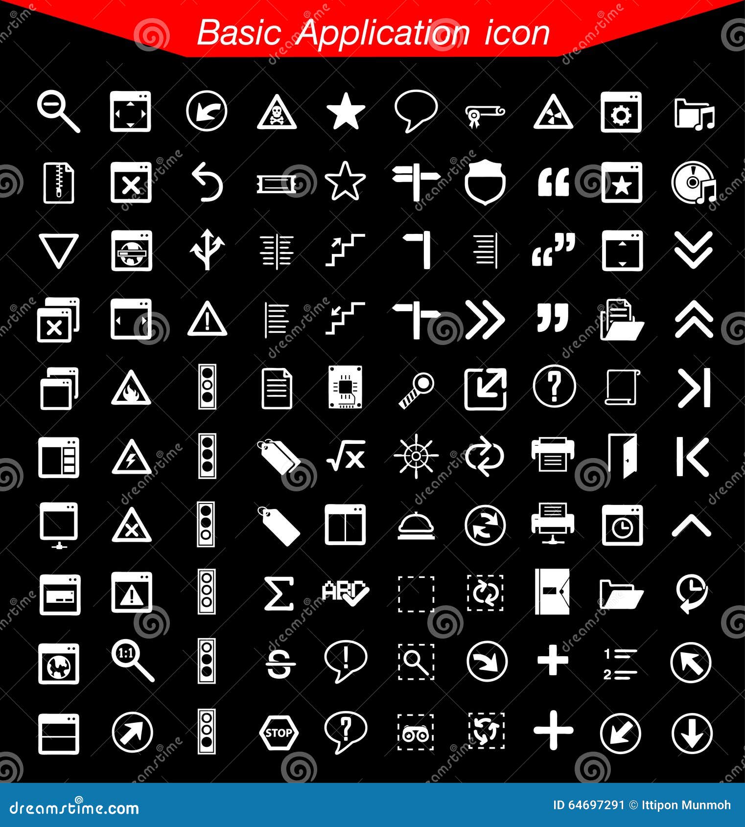 Basic application icon set stock illustration. Illustration of letter ...