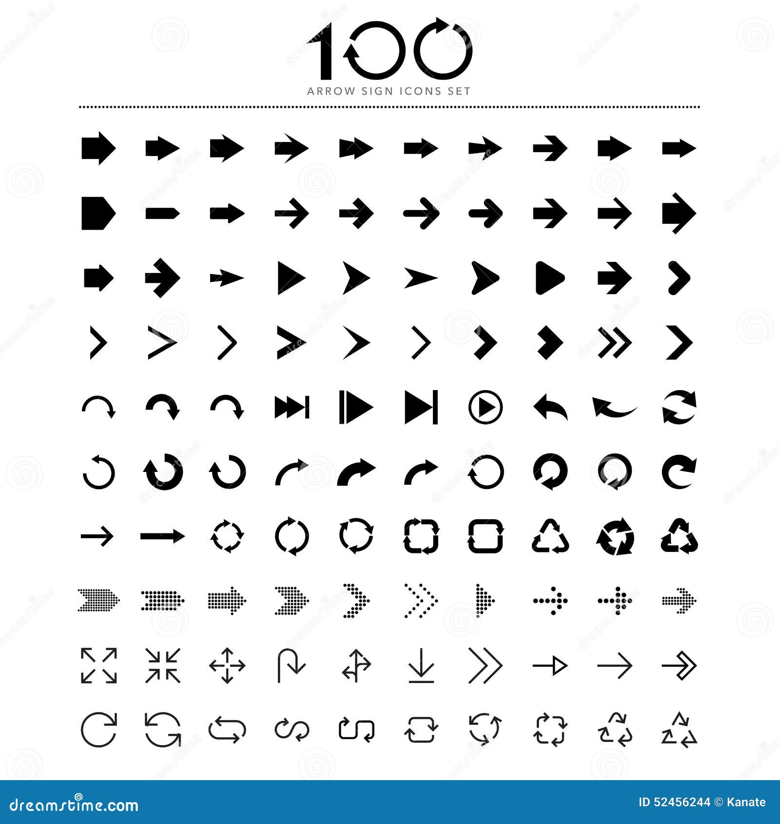 100 Basic Arrow Sign Icons Set Stock Vector - Illustration of play ...