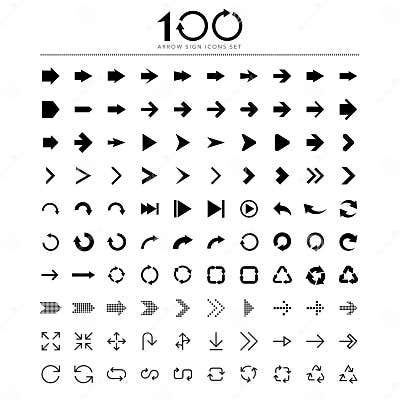 100 Basic Arrow Sign Icons Set Stock Vector - Illustration of play ...