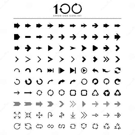 100 Basic Arrow Sign Icons Set Stock Vector - Illustration of play ...