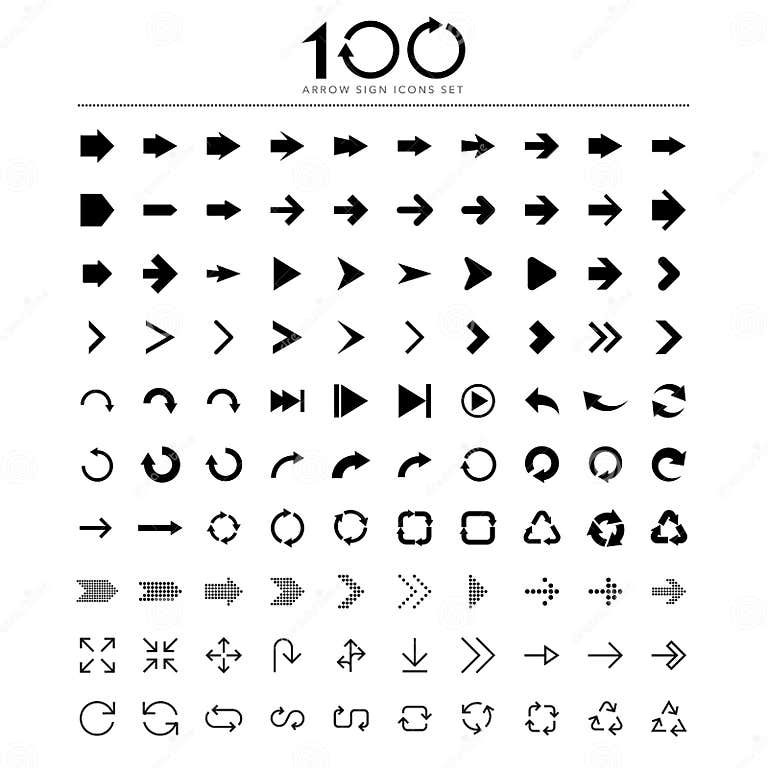100 Basic Arrow Sign Icons Set Stock Vector - Illustration of play ...
