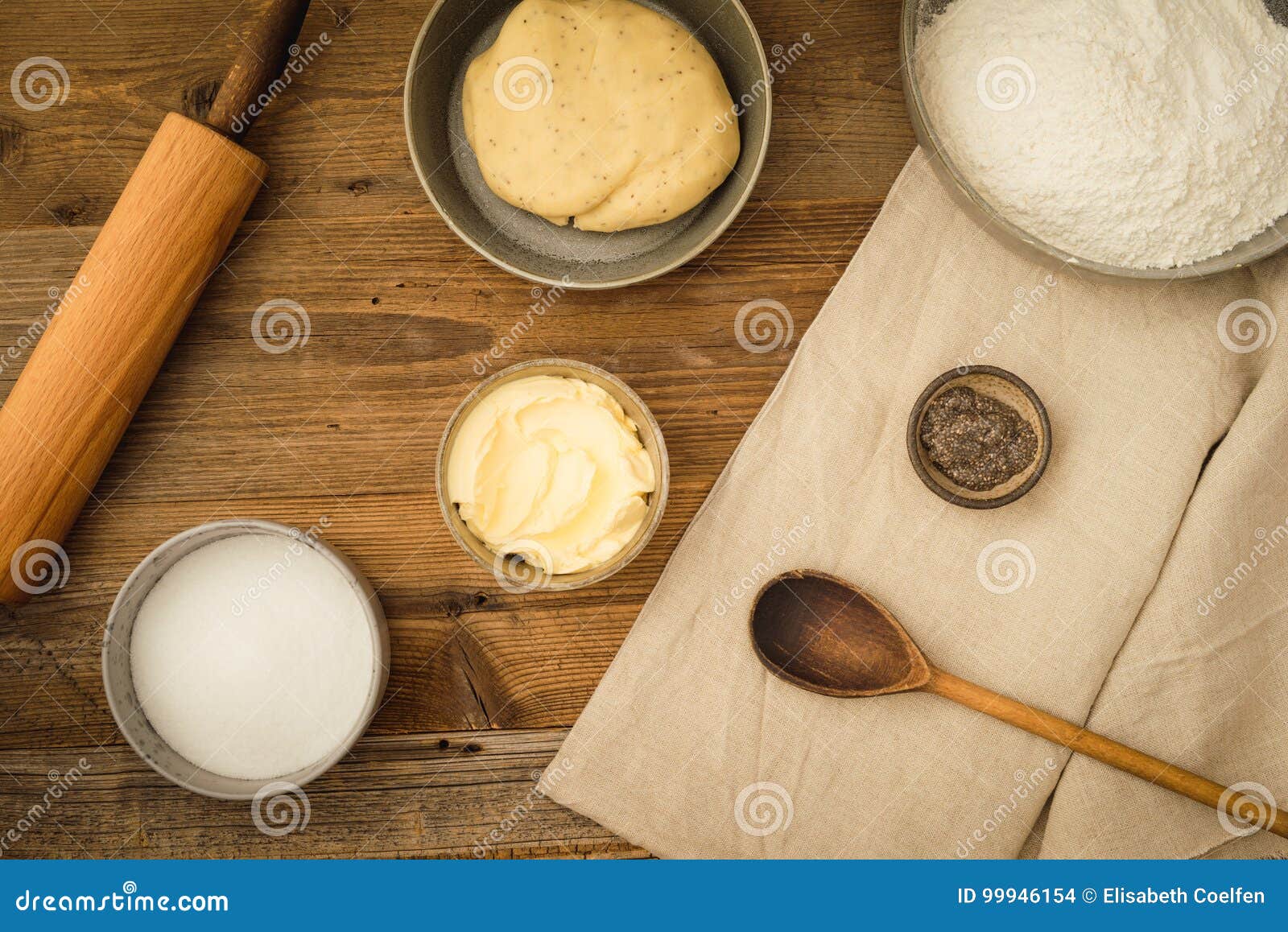 Basic baking ingredients stock photo. Image of topic - 99946154