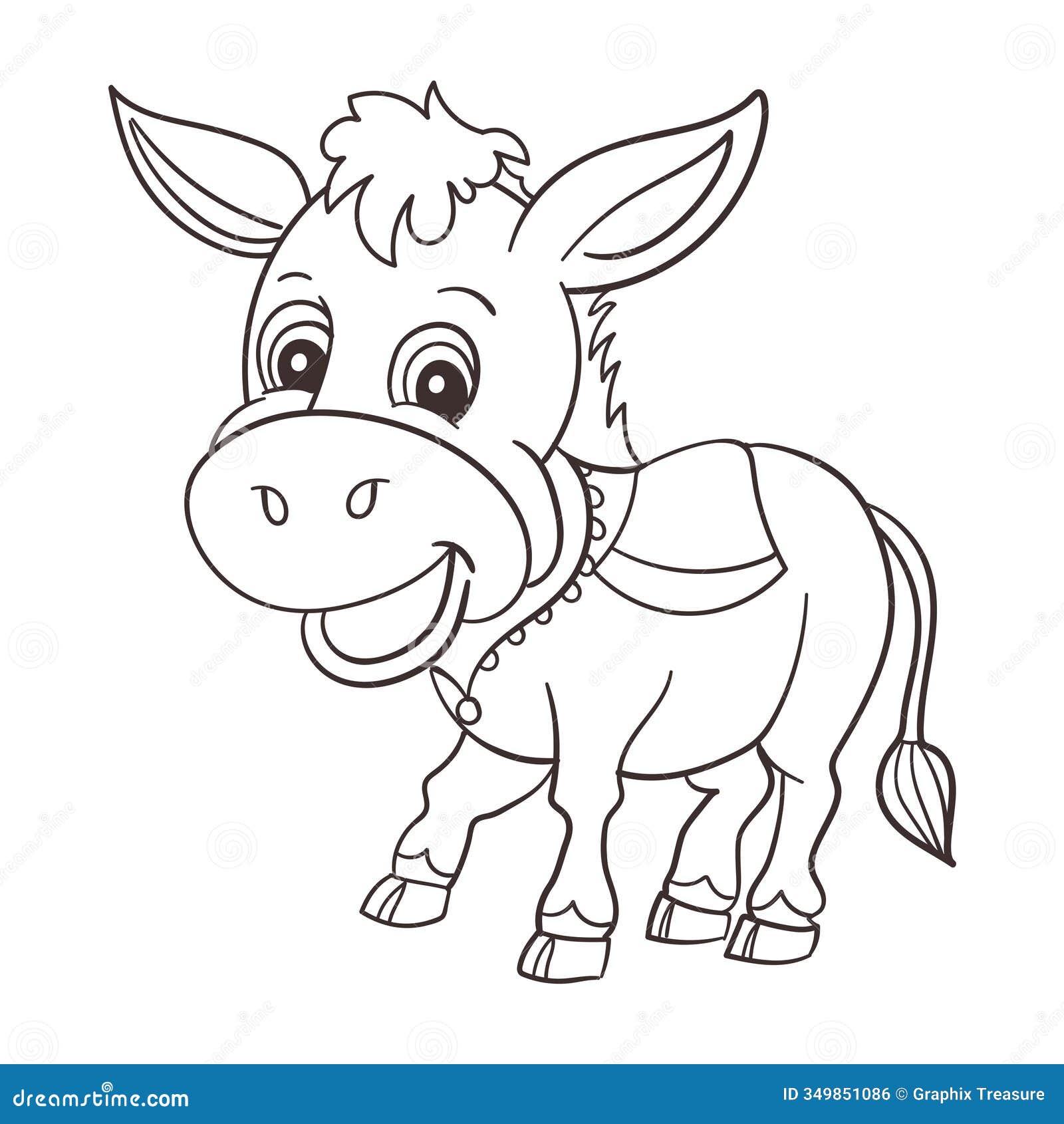 A Basic Black And White Outline Of A Happy Cartoon Donkey Decorative ...