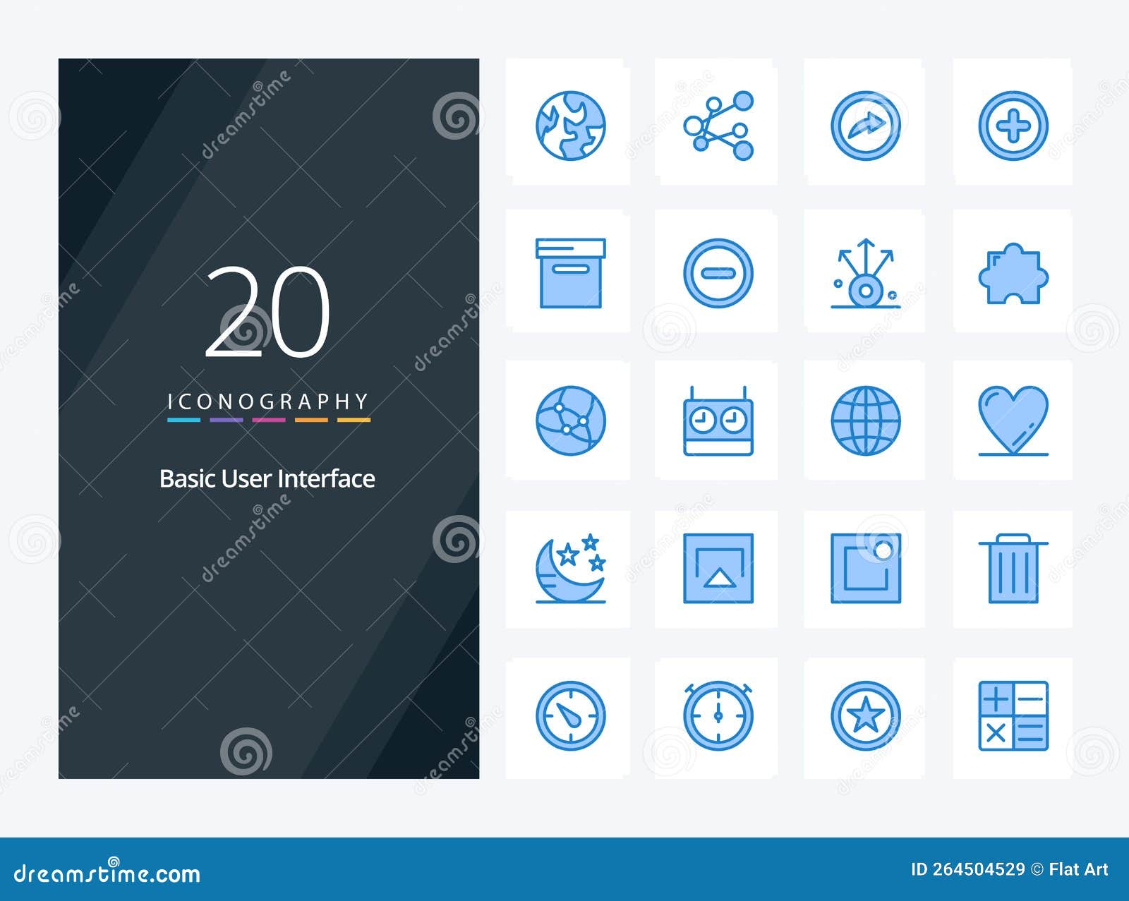 20 Basic Blue Color Icon for Presentation. Vector Icons Illustration ...