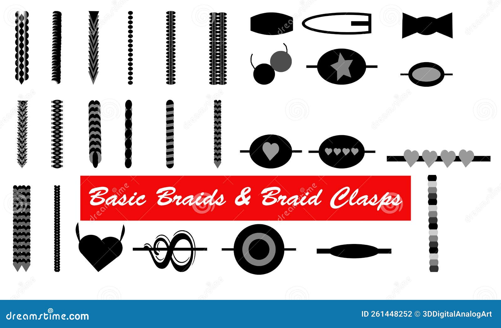 Basic Braids and Braid Clasps - Gray Scale Stock Vector - Illustration ...