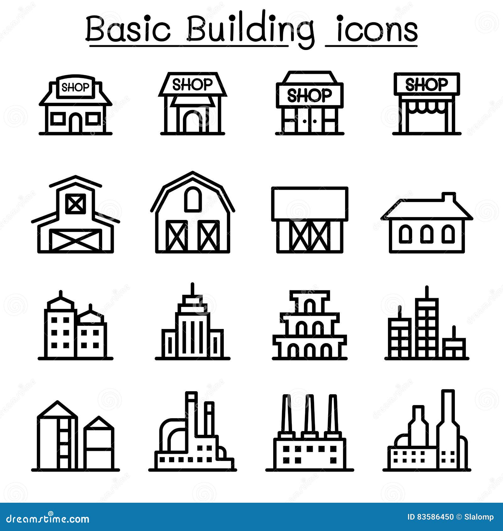 Basic Building icon set stock illustration. Illustration of apartment ...