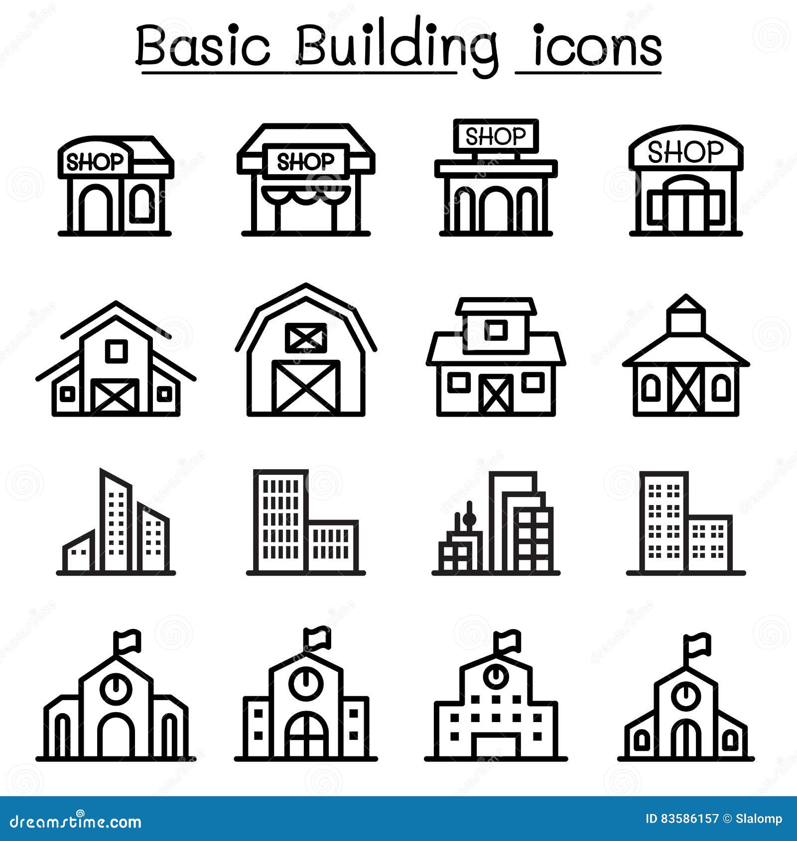 Basic Building icon set stock vector. Illustration of line - 83586157