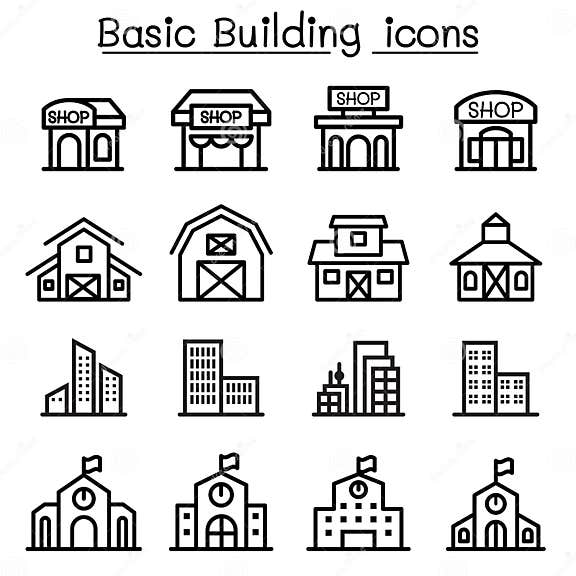 Basic Building icon set stock vector. Illustration of line - 83586157