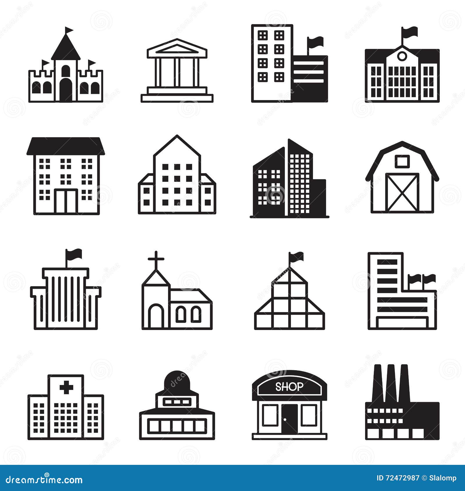 Basic Building icons Set stock vector. Illustration of district - 72472987