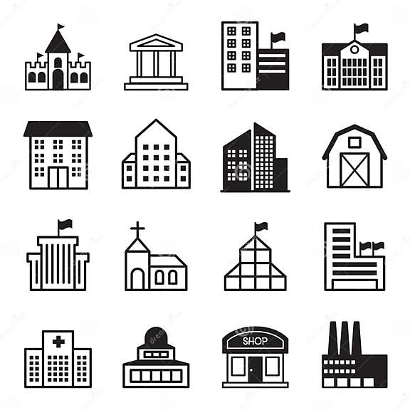 Basic Building icons Set stock vector. Illustration of district - 72472987