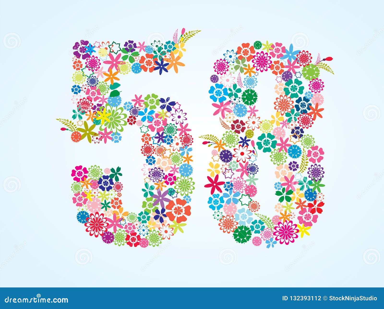 Vector Colorful Floral 58 Number Design Isolated on White Background ...
