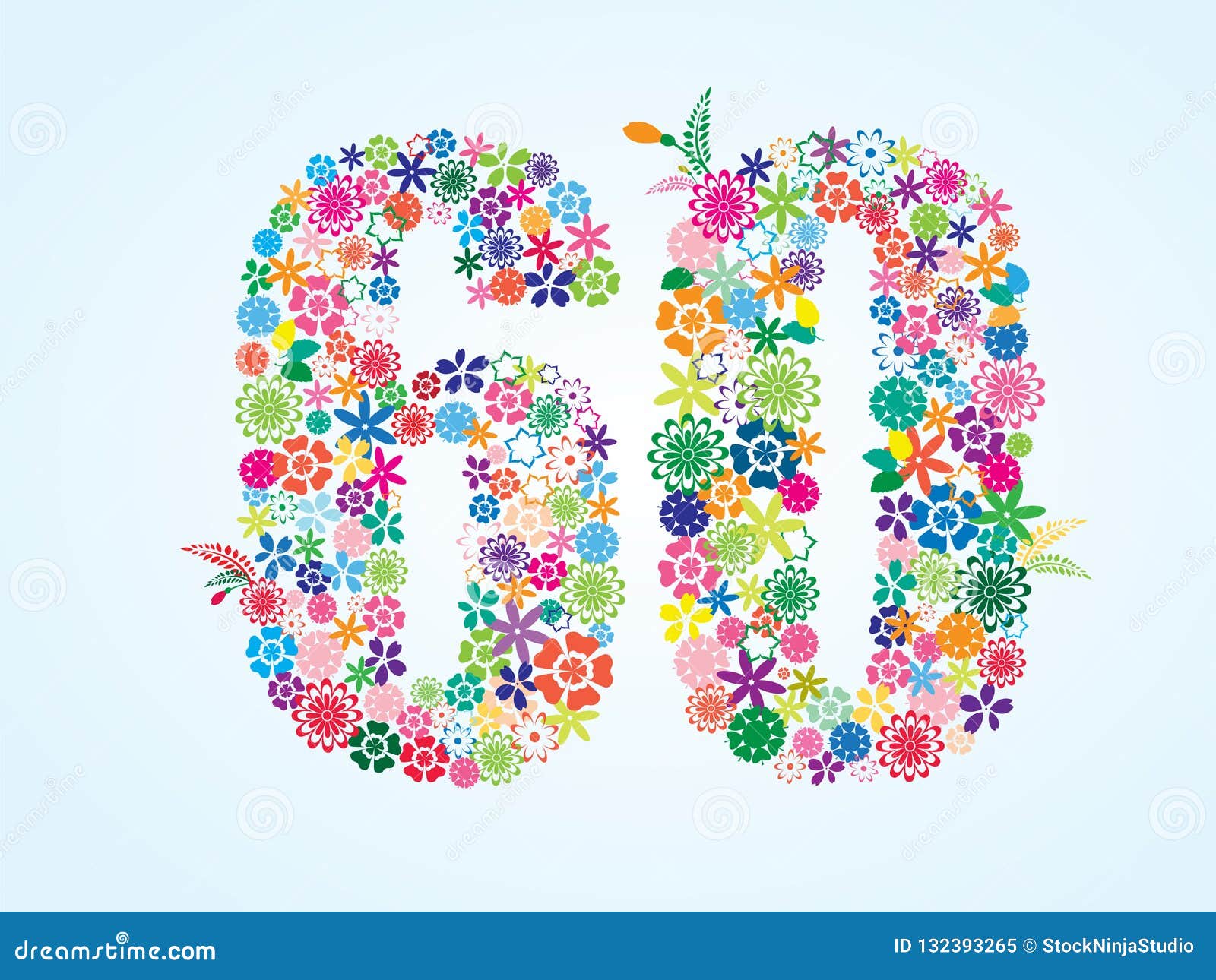 Vector Colorful Floral 60 Number Design Isolated on White Background ...