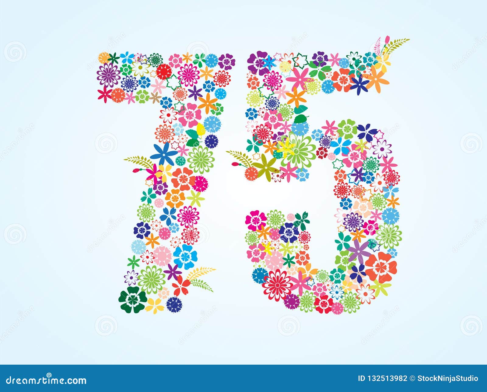 Vector Colorful Floral 75 Number Design Isolated on White Background ...