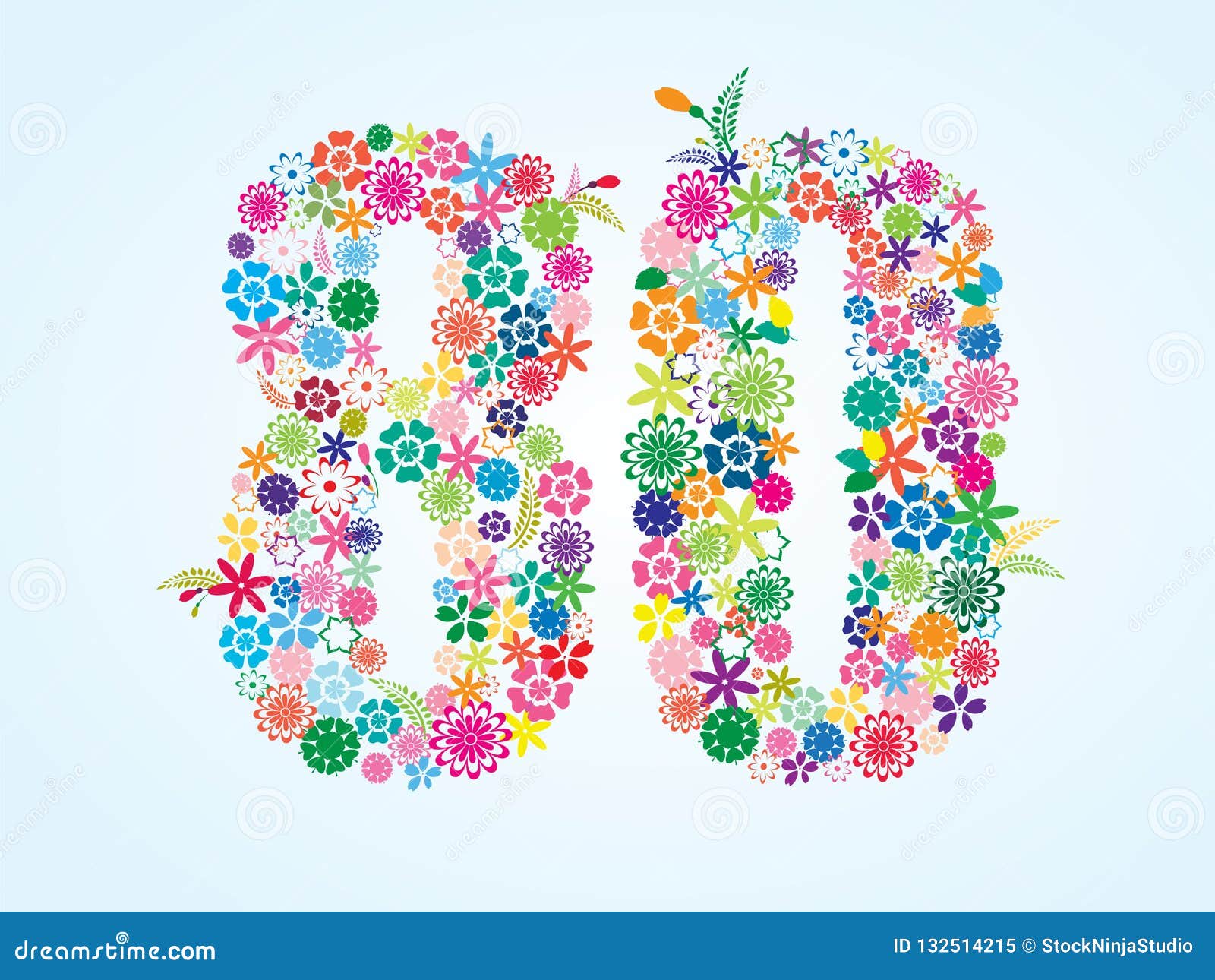 Vector Colorful Floral 80 Number Design Isolated on White Background ...