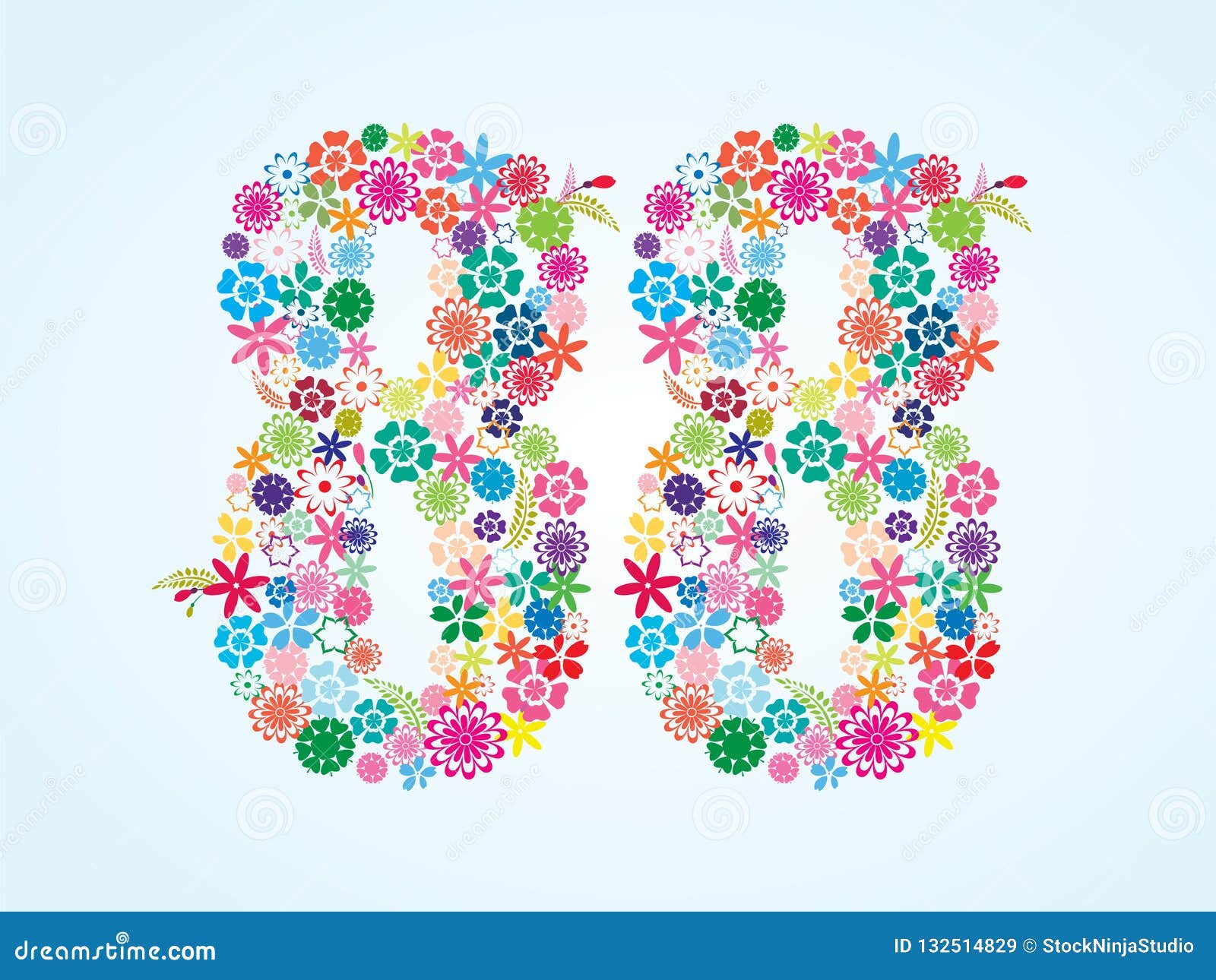 Vector Colorful Floral 88 Number Design Isolated on White Background ...