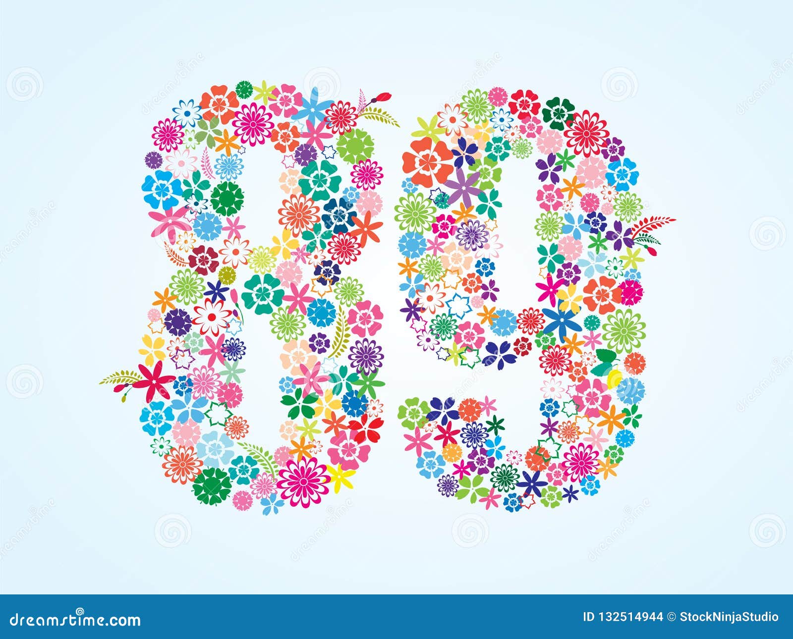 Vector Colorful Floral 89 Number Design Isolated on White Background ...