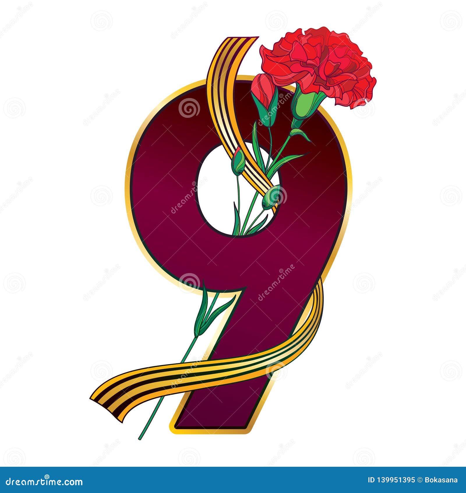 Vector Greeting Card for May 9 Victory Day with Outline Red Carnation ...