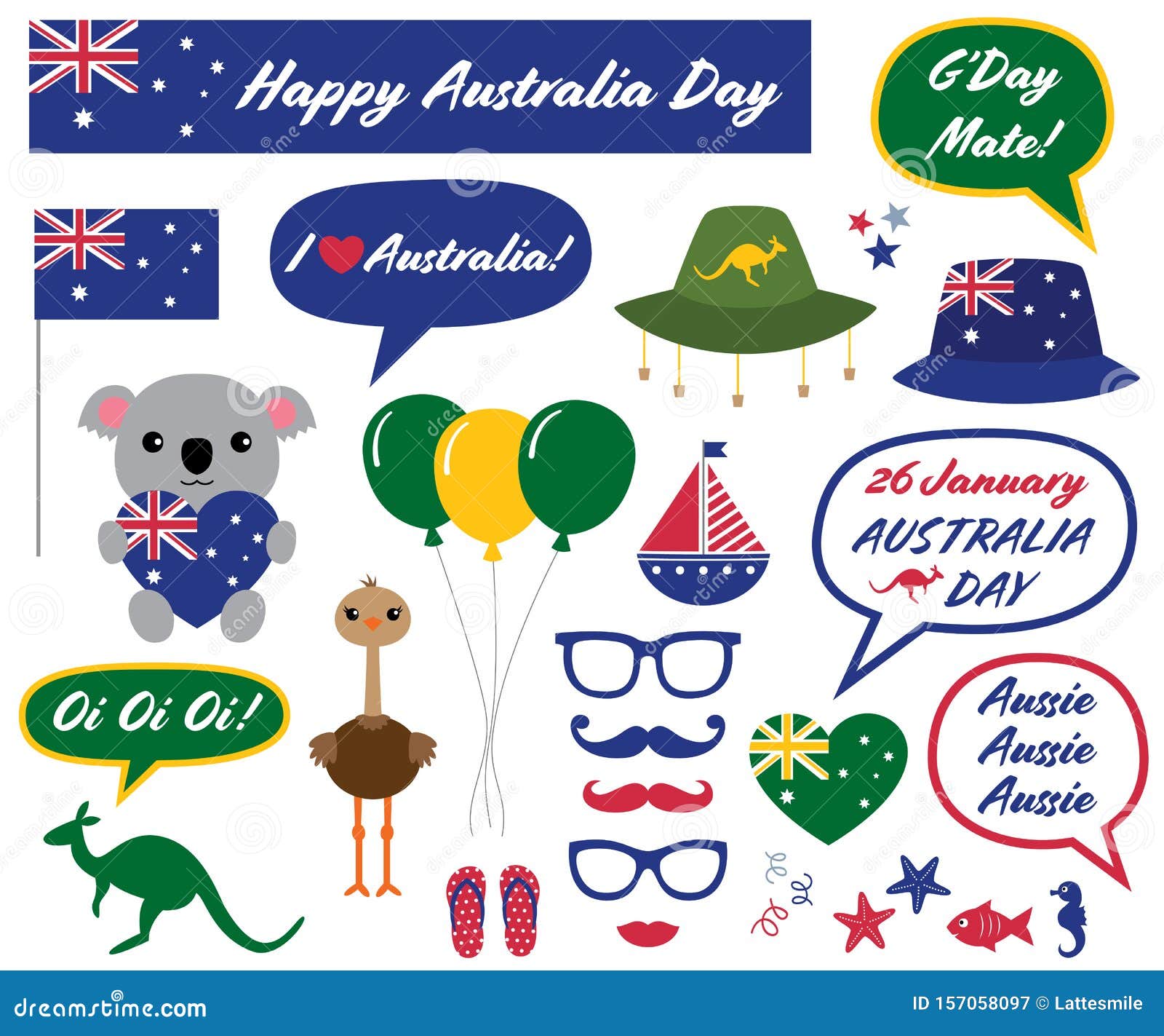 Australia Day Photo Booth Props and Design Elements Stock Vector ...