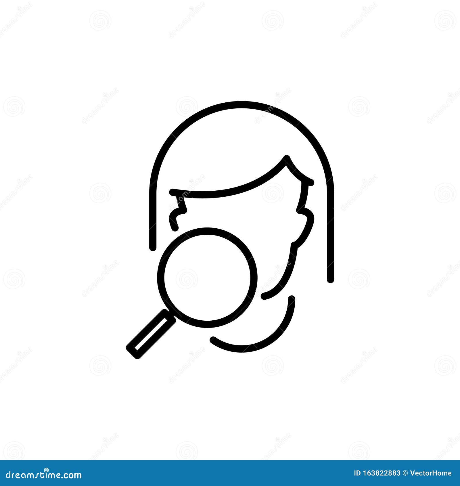Female Face and Magnifying Glass Icon, Vector Line Illustration Stock ...