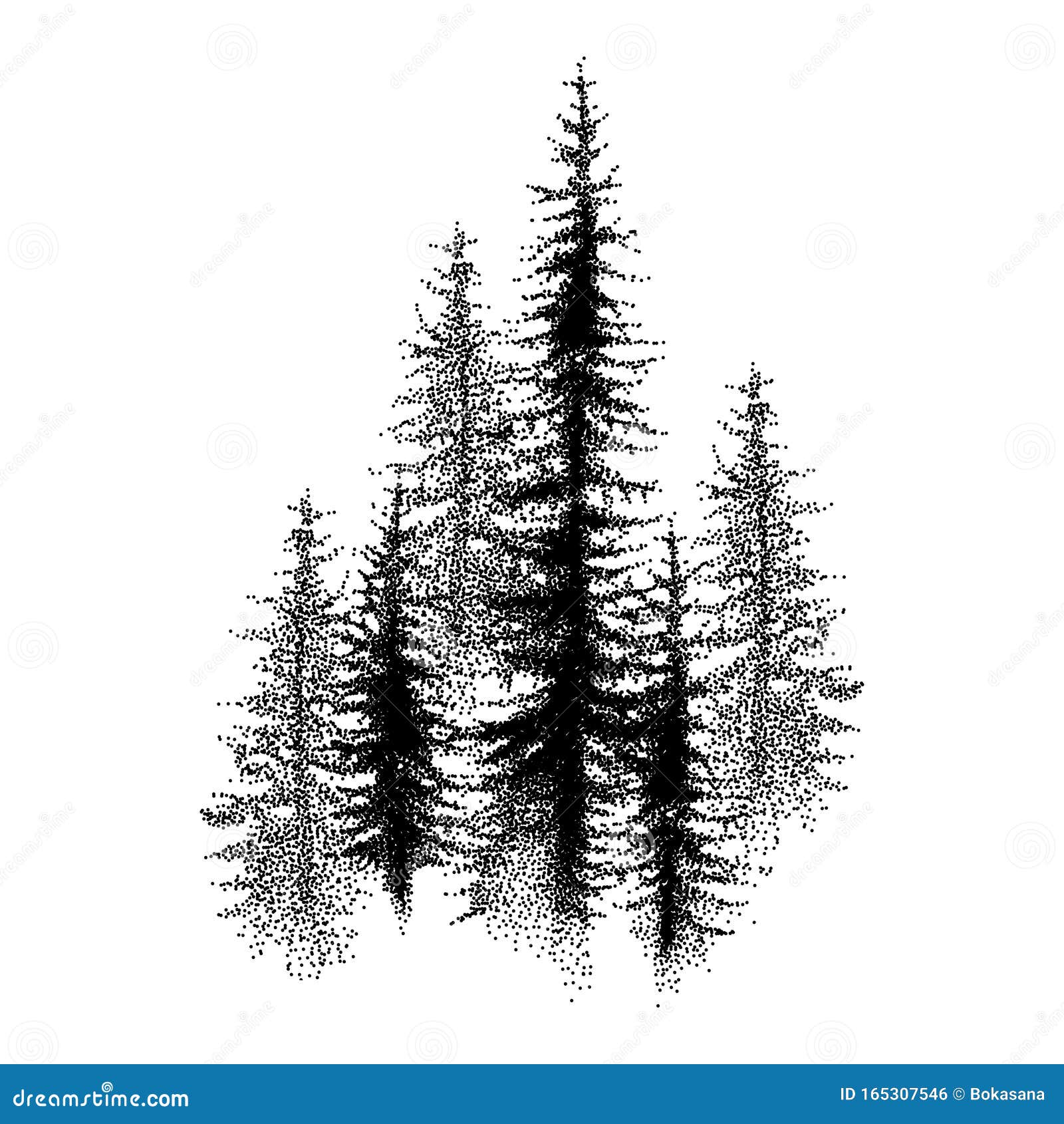 Vector Dotted Spruce Tree or Coniferous Forest in Black Isolated on ...