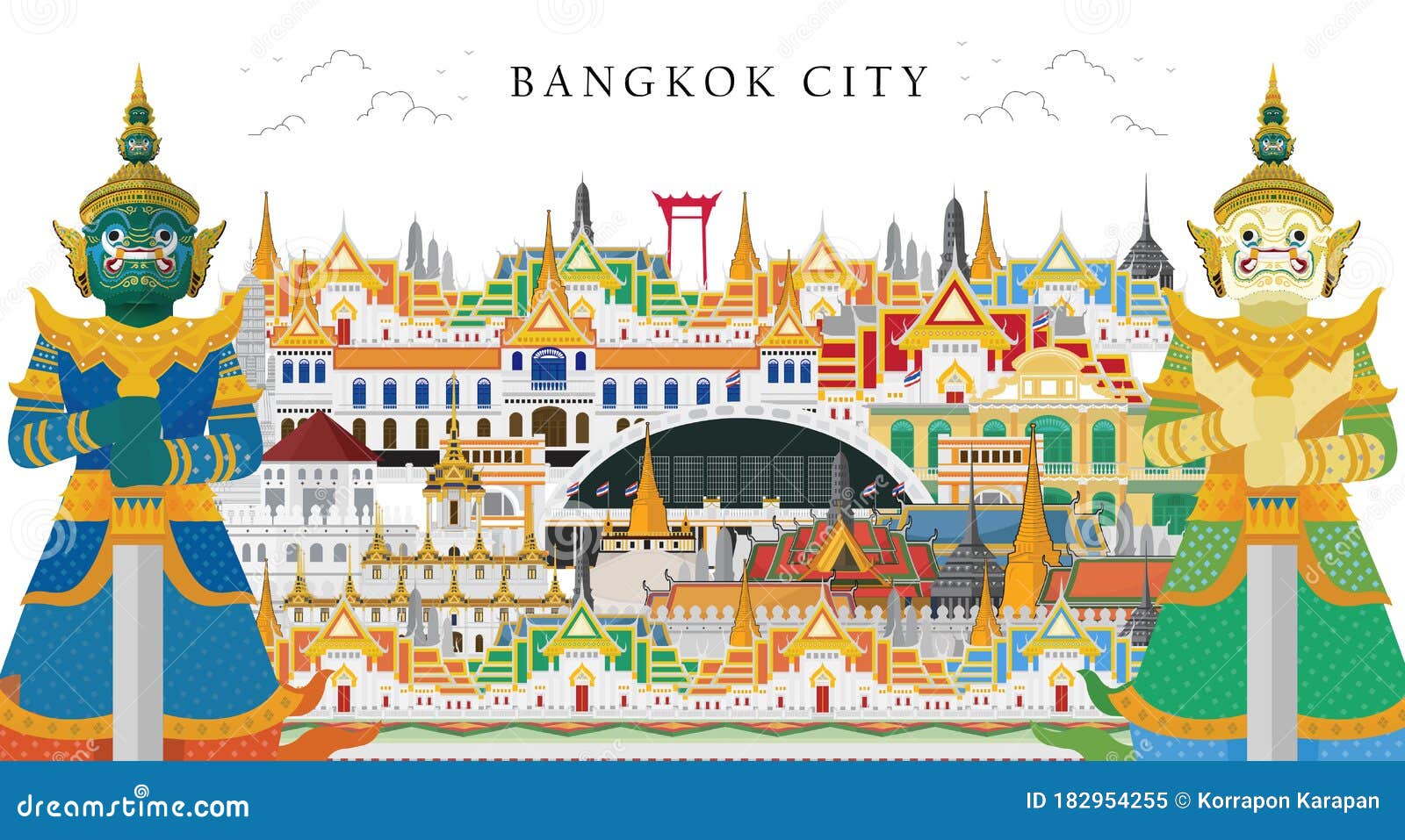 Bangkok With Attractions, Landmarks. Vector Illustration ...