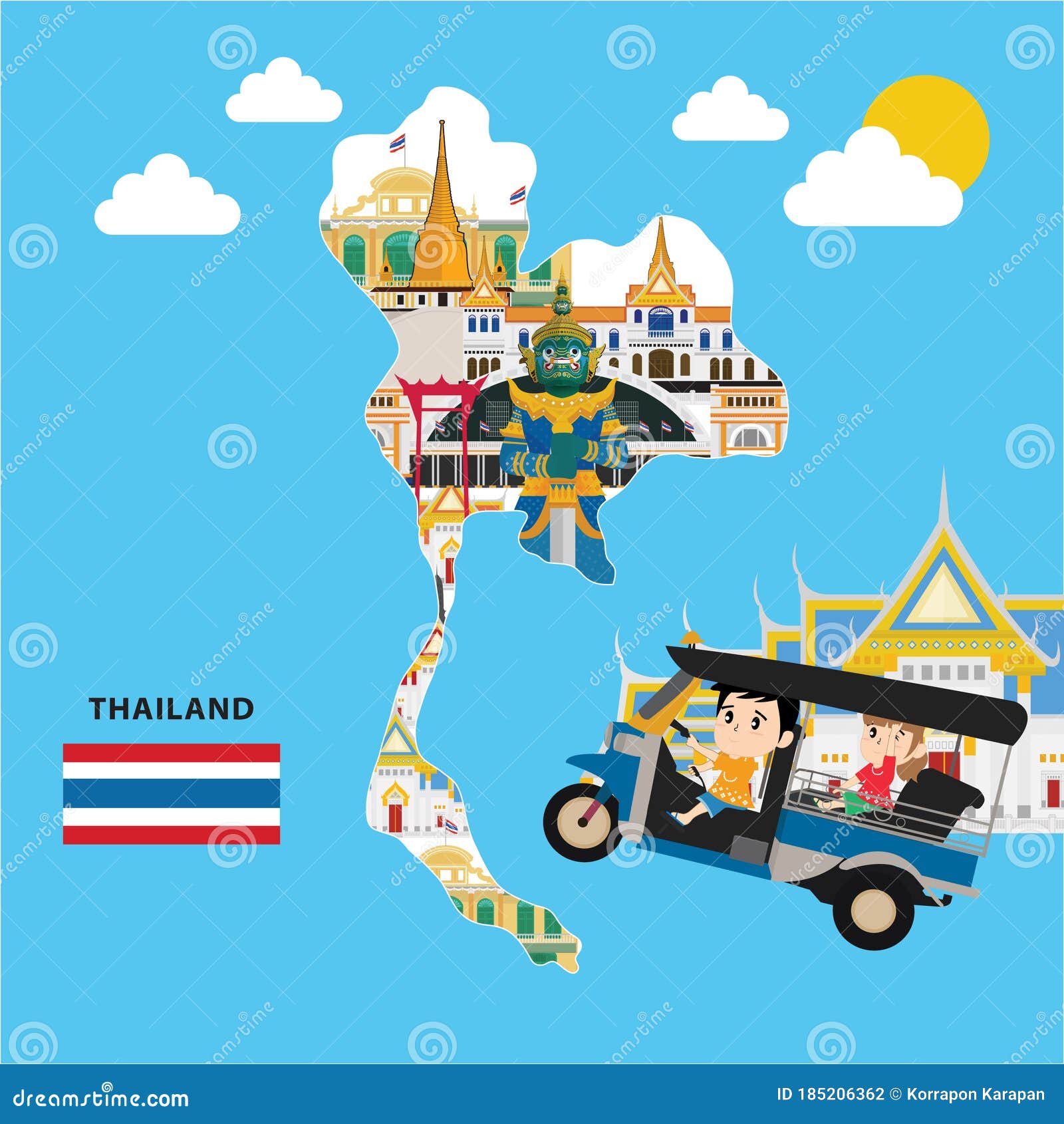 Thailand Map. Thailand Travel and Landmarks Stock Vector - Illustration ...