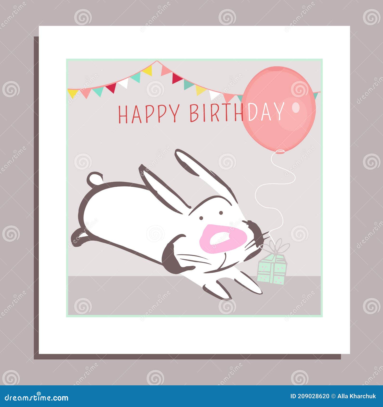 Happy Birthday Card with Funny Bunny Basic CMYK Stock Vector ...