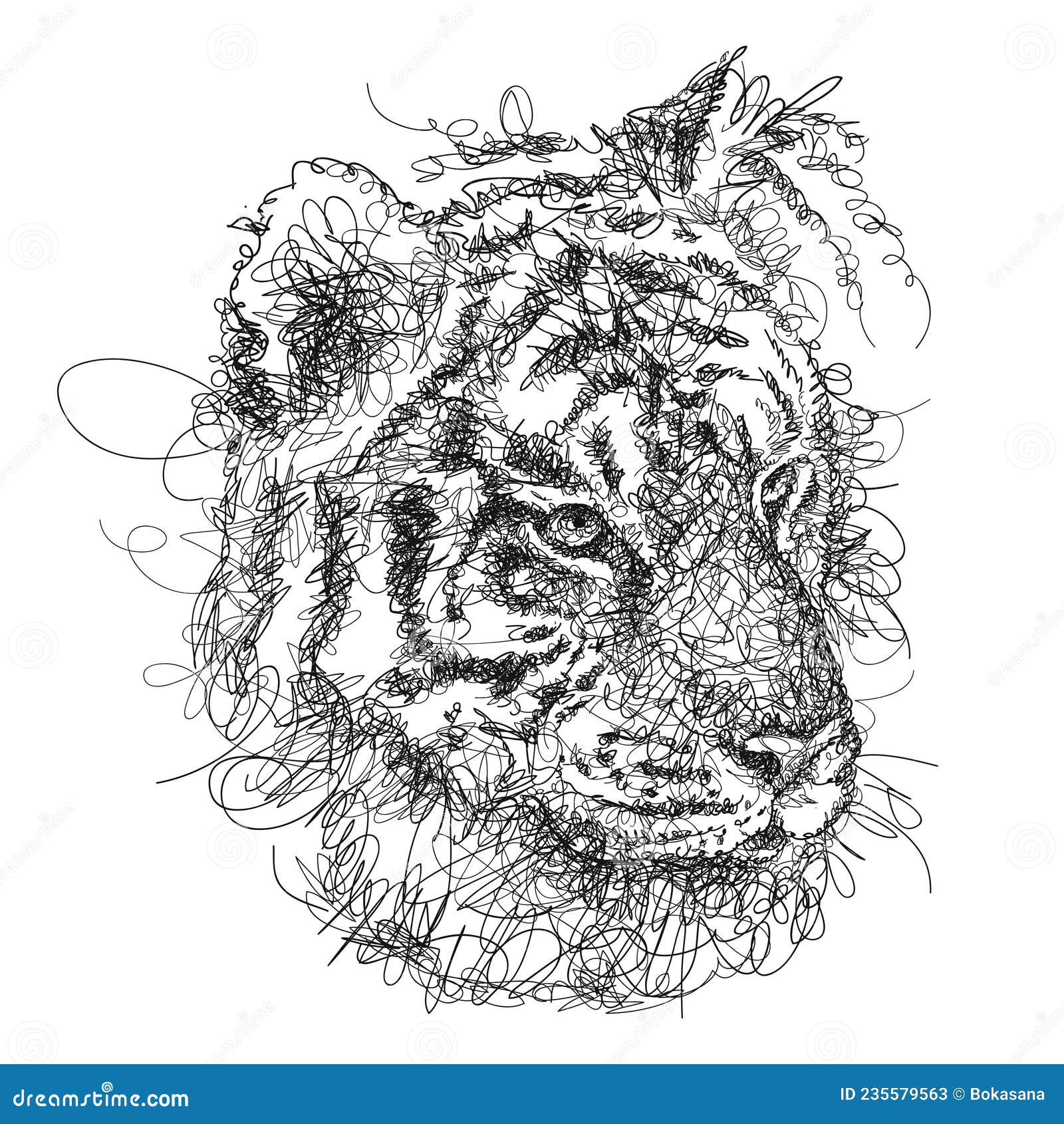 Vector Scribble or Scrawl Siberian or Amur Tiger Portrait in Black ...