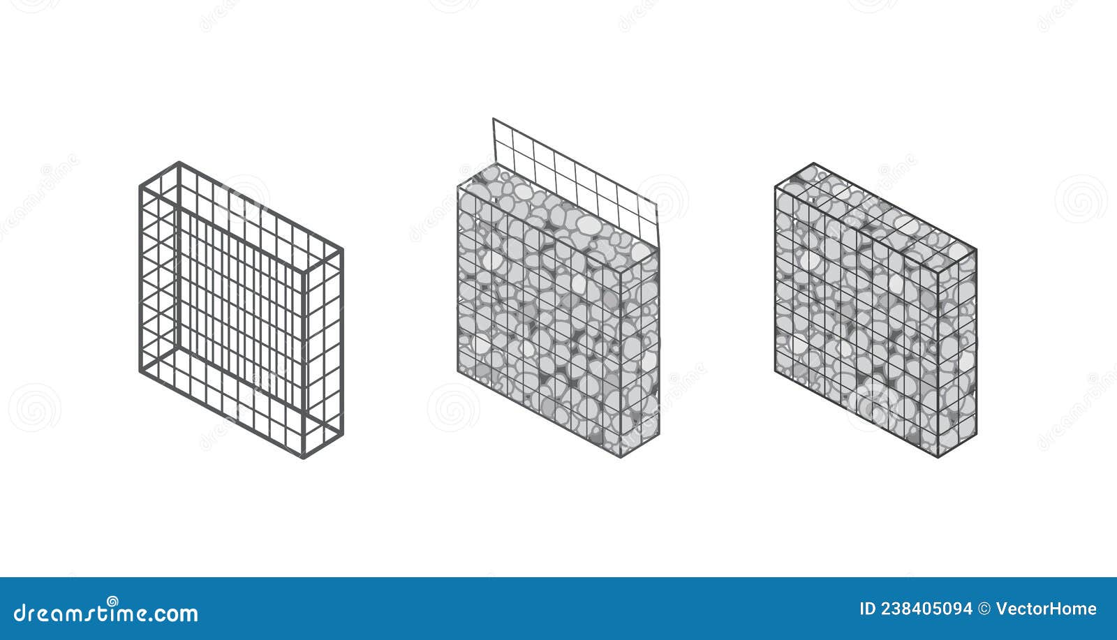 Gabion Stone Wall Illustration Drawing In Black And White. Royalty-Free ...