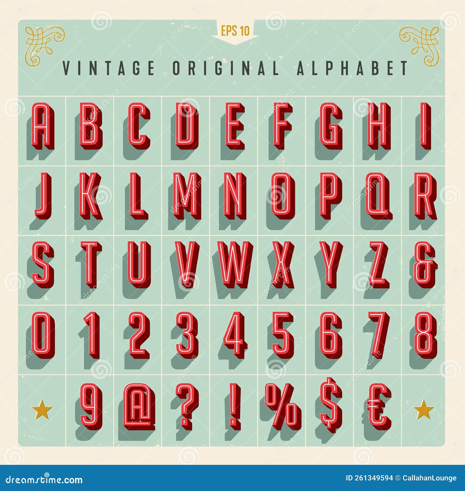 Vector Vintage Style Alphabet with Offset Effect. Stock Vector ...