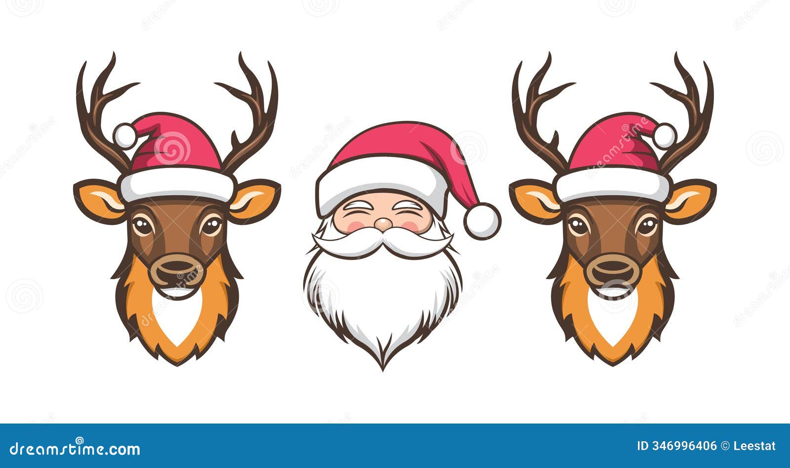 Festive Christmas Design Featuring Santa Claus and Two Reindeer Heads ...