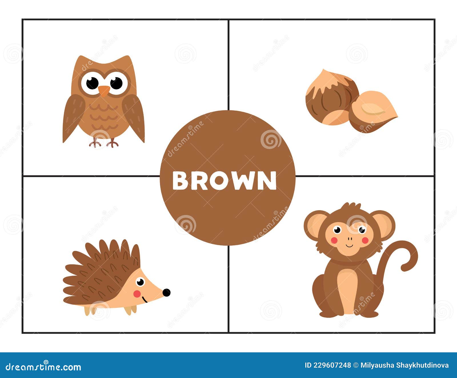 Learning Brown Color For Preschool Kids. Educational Worksheet. Cartoon ...