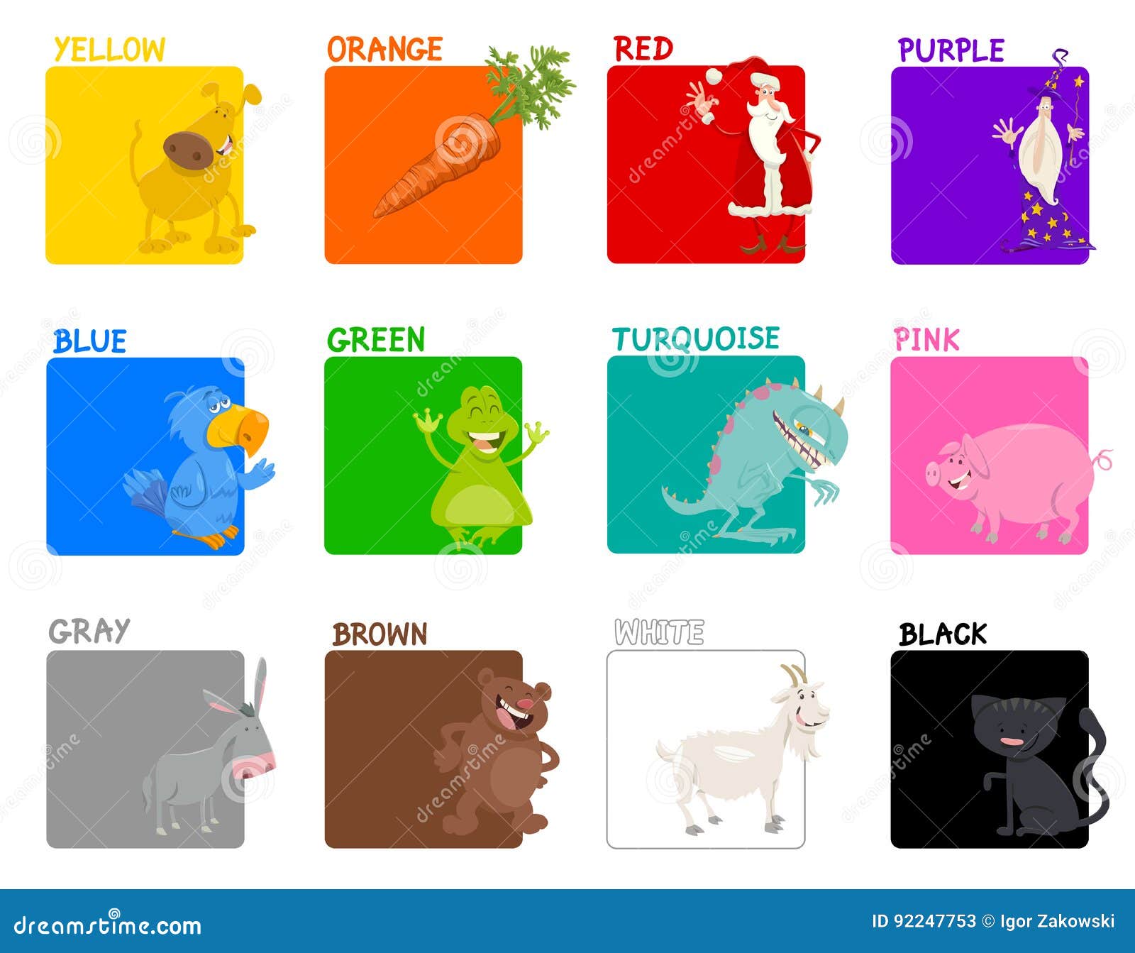 Basic Colors Set Worksheet For Coloring Cartoon Vector | CartoonDealer ...