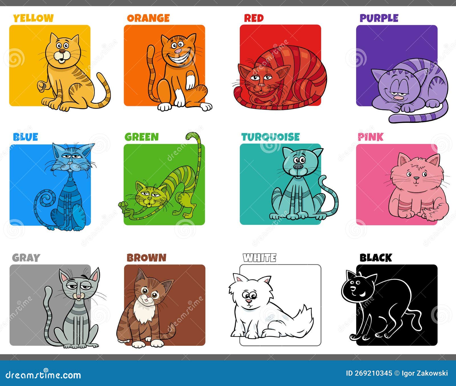 Basic Colors Set with Cartoon Cats Characters Stock Vector ...