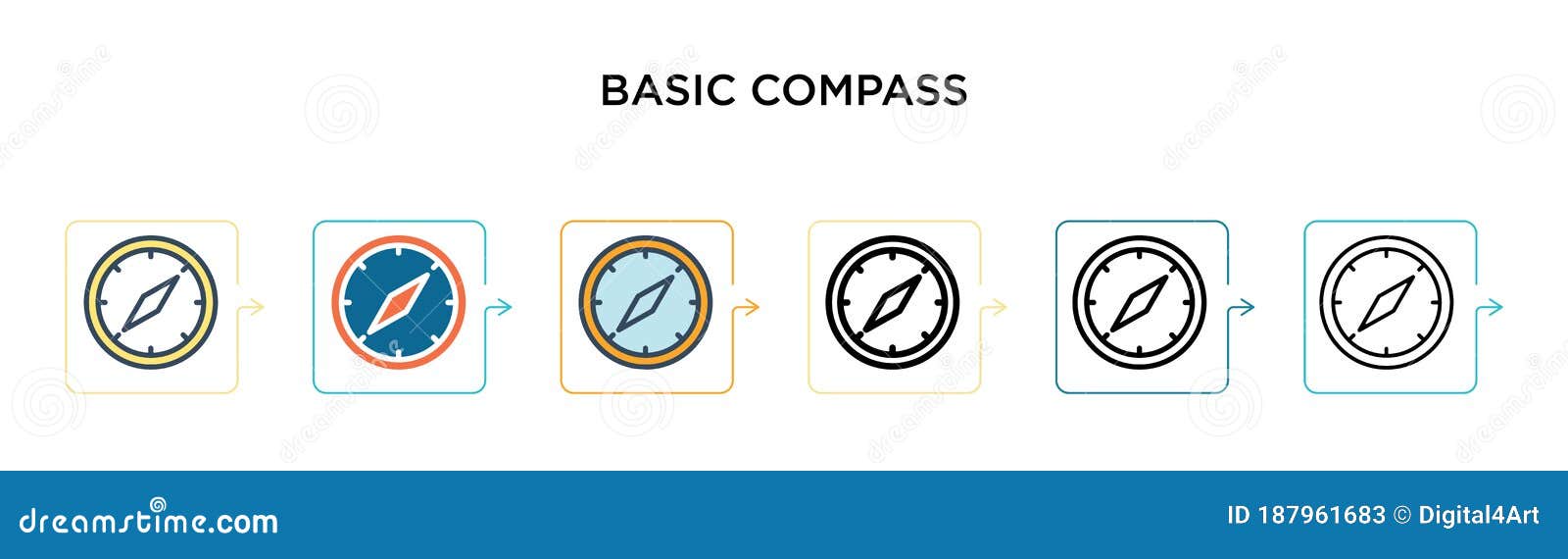 Basic Compass Vector Icon in 6 Different Modern Styles. Black, Two ...