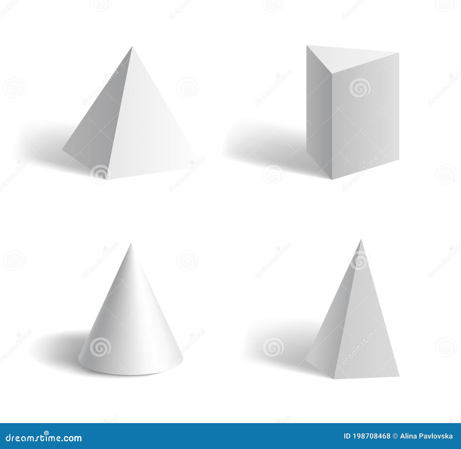 Basic 3d Geometric Pyramid Shapes: Hexagonal, Pentagonal, Cone White ...
