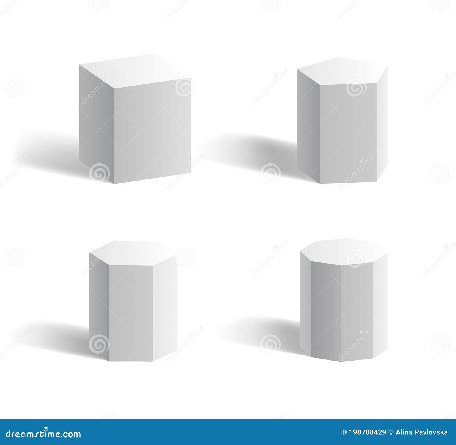 Basic 3d Geometric Shapes: Cube, Cuboid, Hexagon, Pentagon Prism White ...
