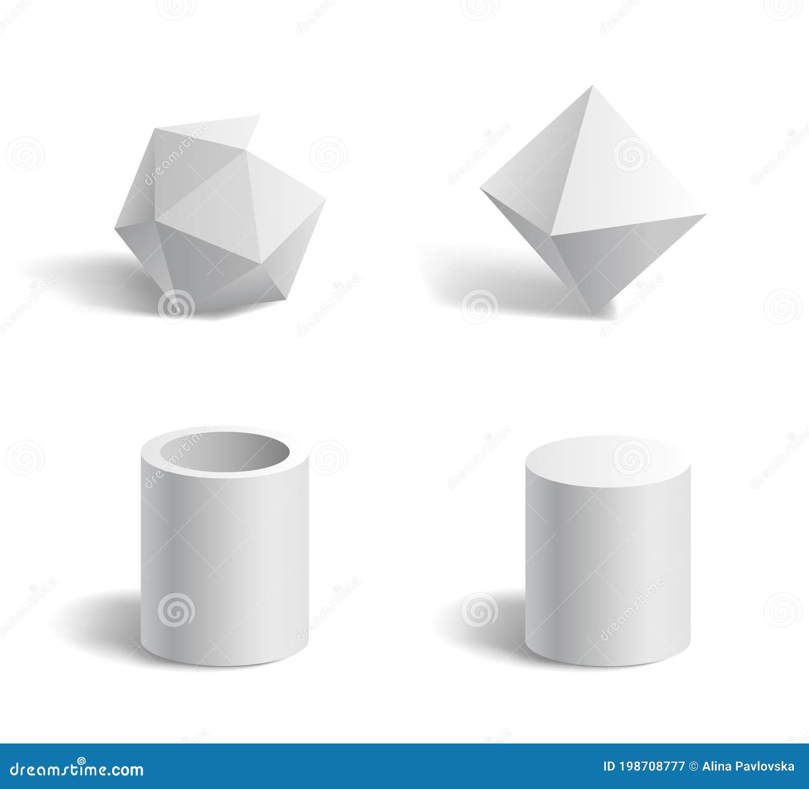 Basic 3d Geometric Shapes: Polygon, Tube, Cylinder White Isolated ...