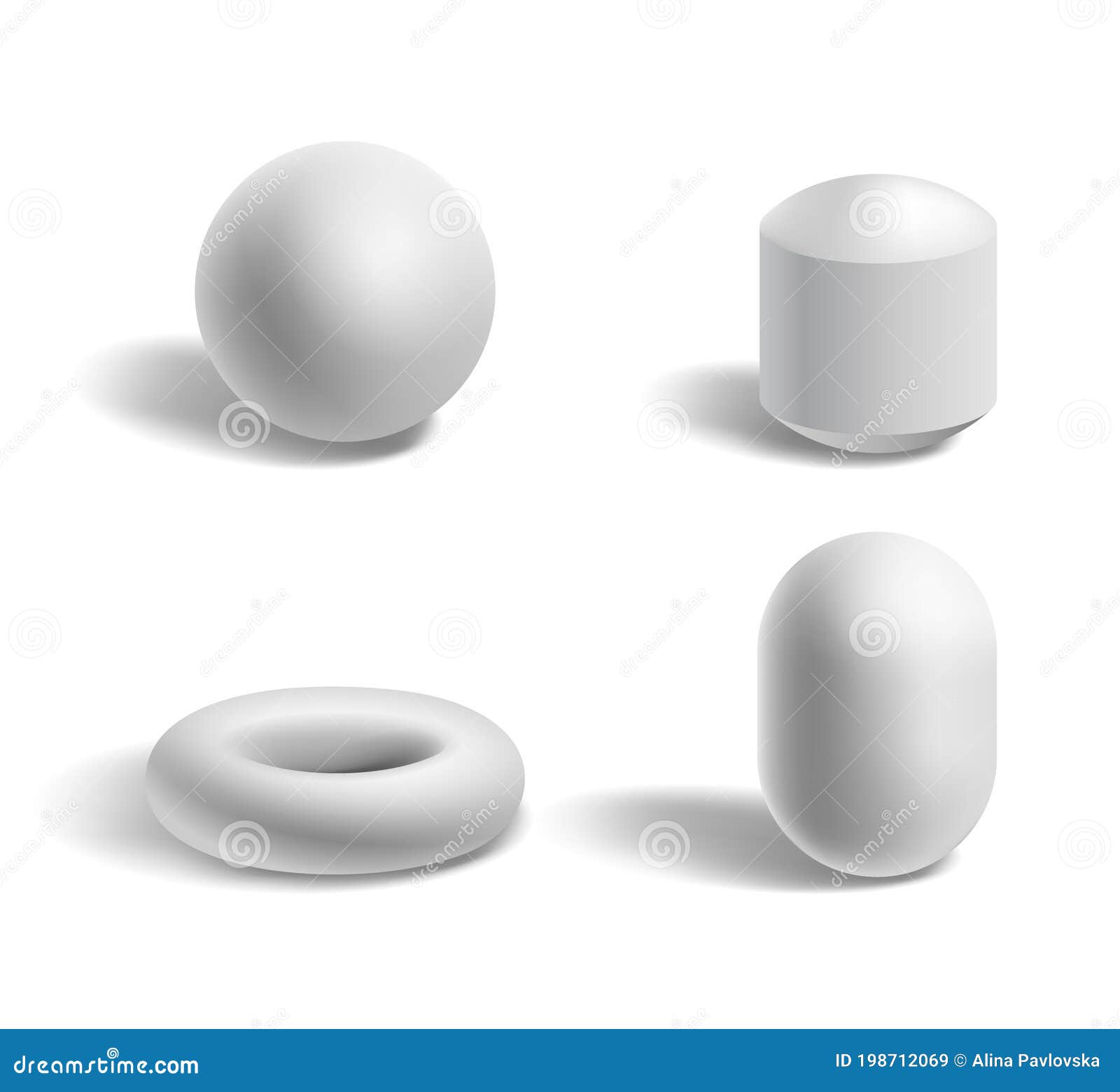 Basic 3d Geometric Shapes: Sphere, Torus, Capsule White Isolated ...