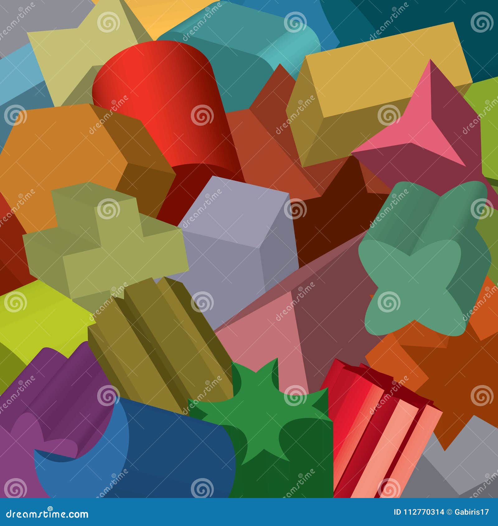 Basic 2D Shapes Extruded And Randomly Distributer, Overlapping, In ...