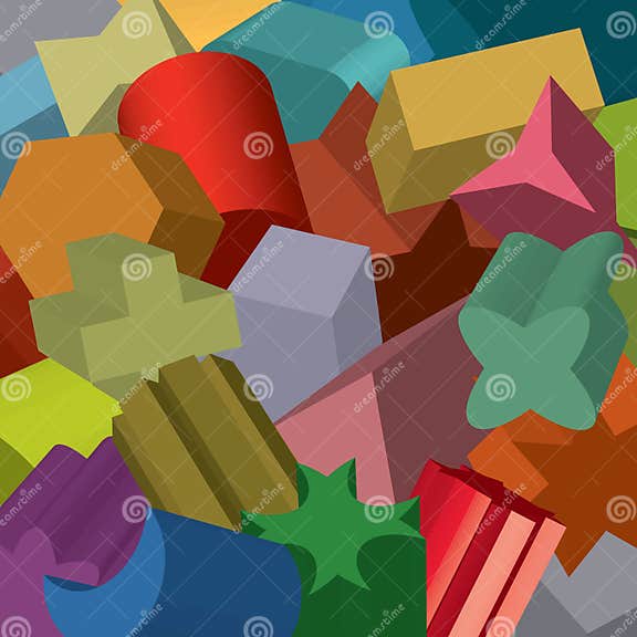 Basic 2D Shapes Extruded and Randomly Distributer, Overlapping, in ...