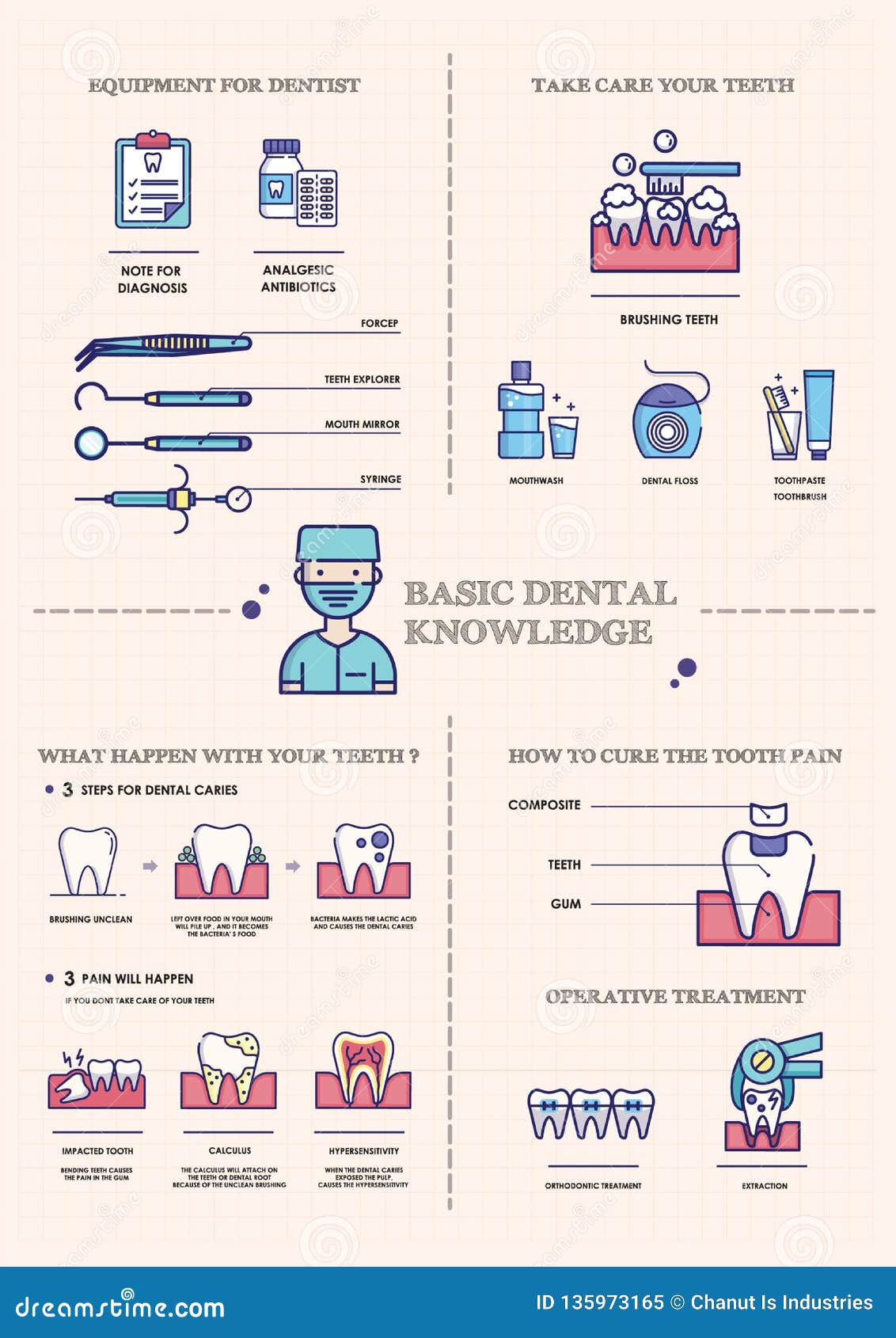 Basic Dental Knowledge Brochure Template Stock Vector - Illustration of ...