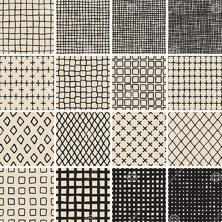 Basic Doodle Seamless Pattern Set No.7 in Black and White Stock Vector ...