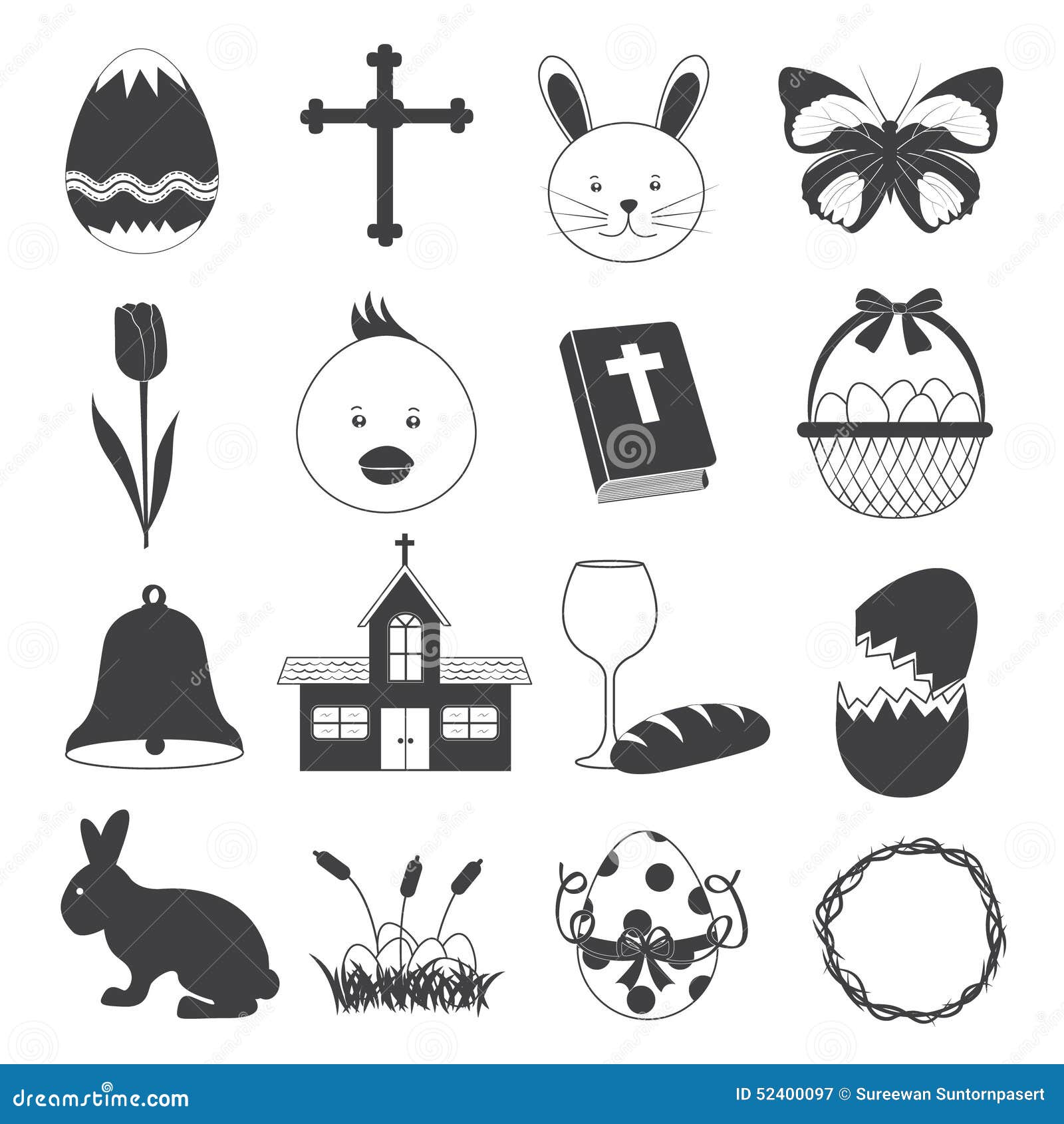 Basic Easter Icons Set stock vector. Illustration of jesus - 52400097