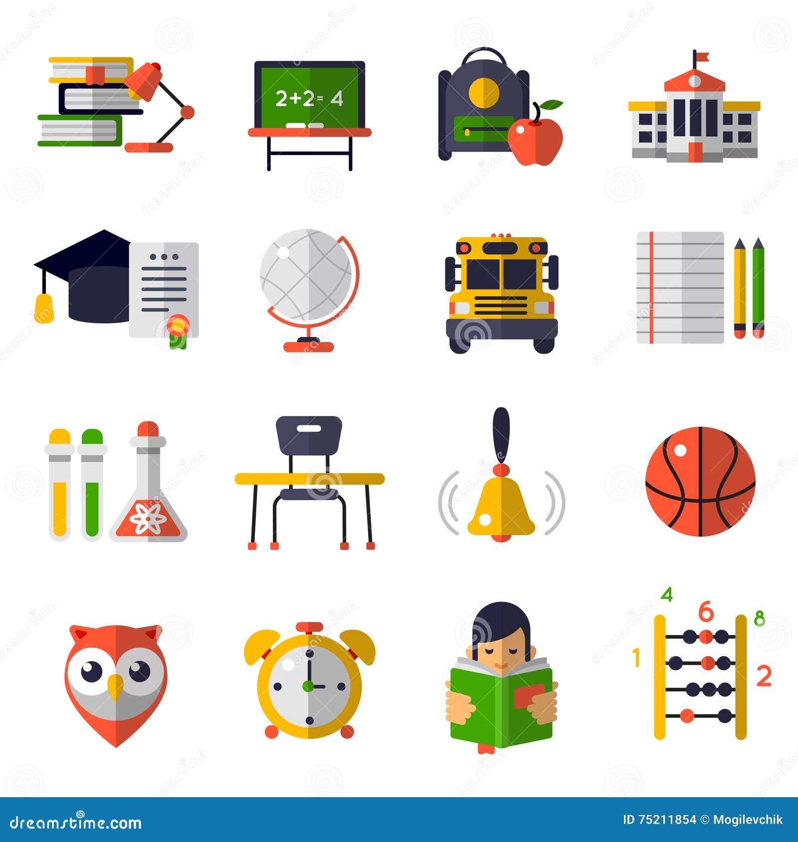 Basic Education Flat Icon Set Stock Vector - Illustration of ...