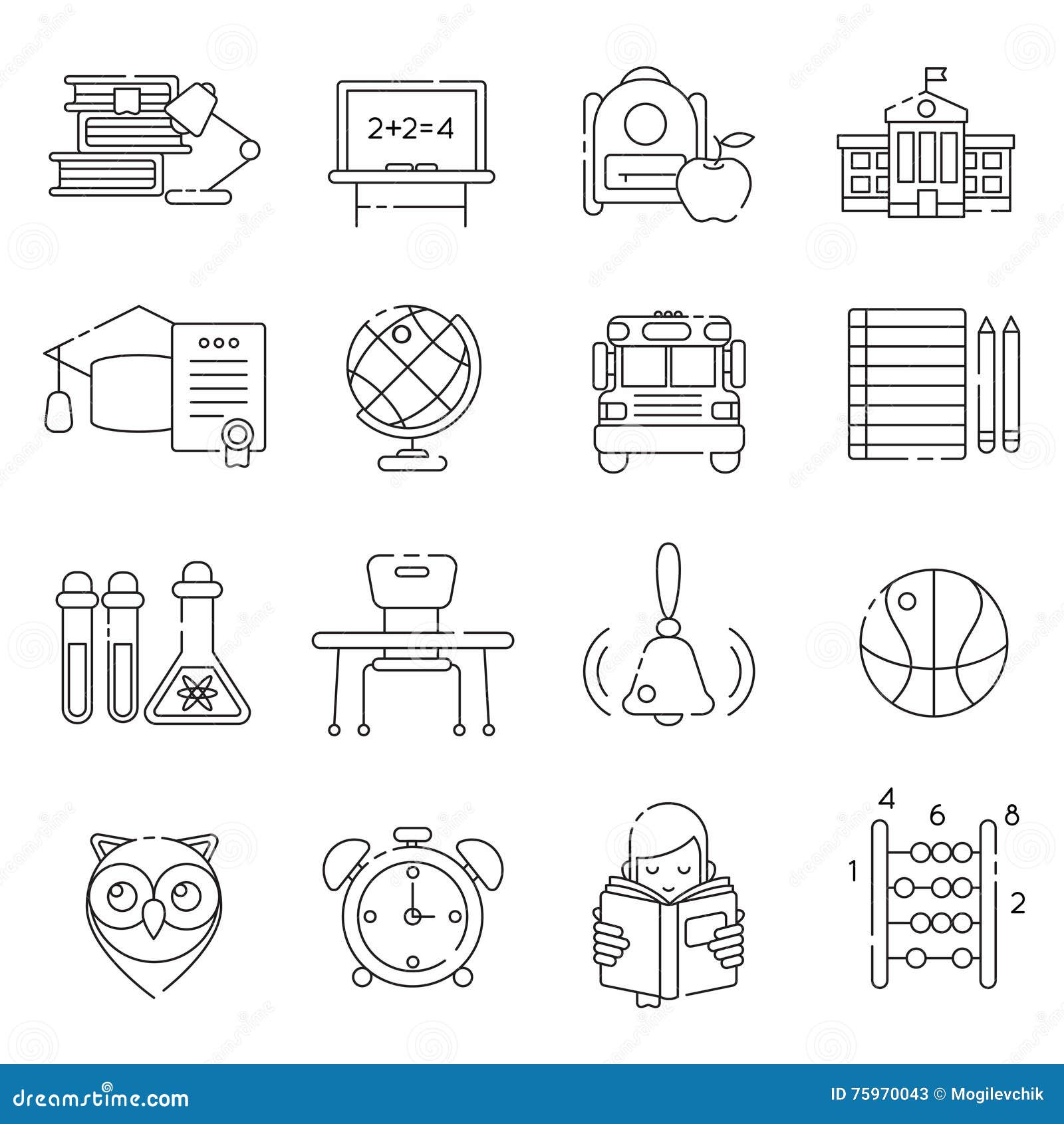 Basic Education Line Icon Set Stock Vector - Illustration of diploma ...